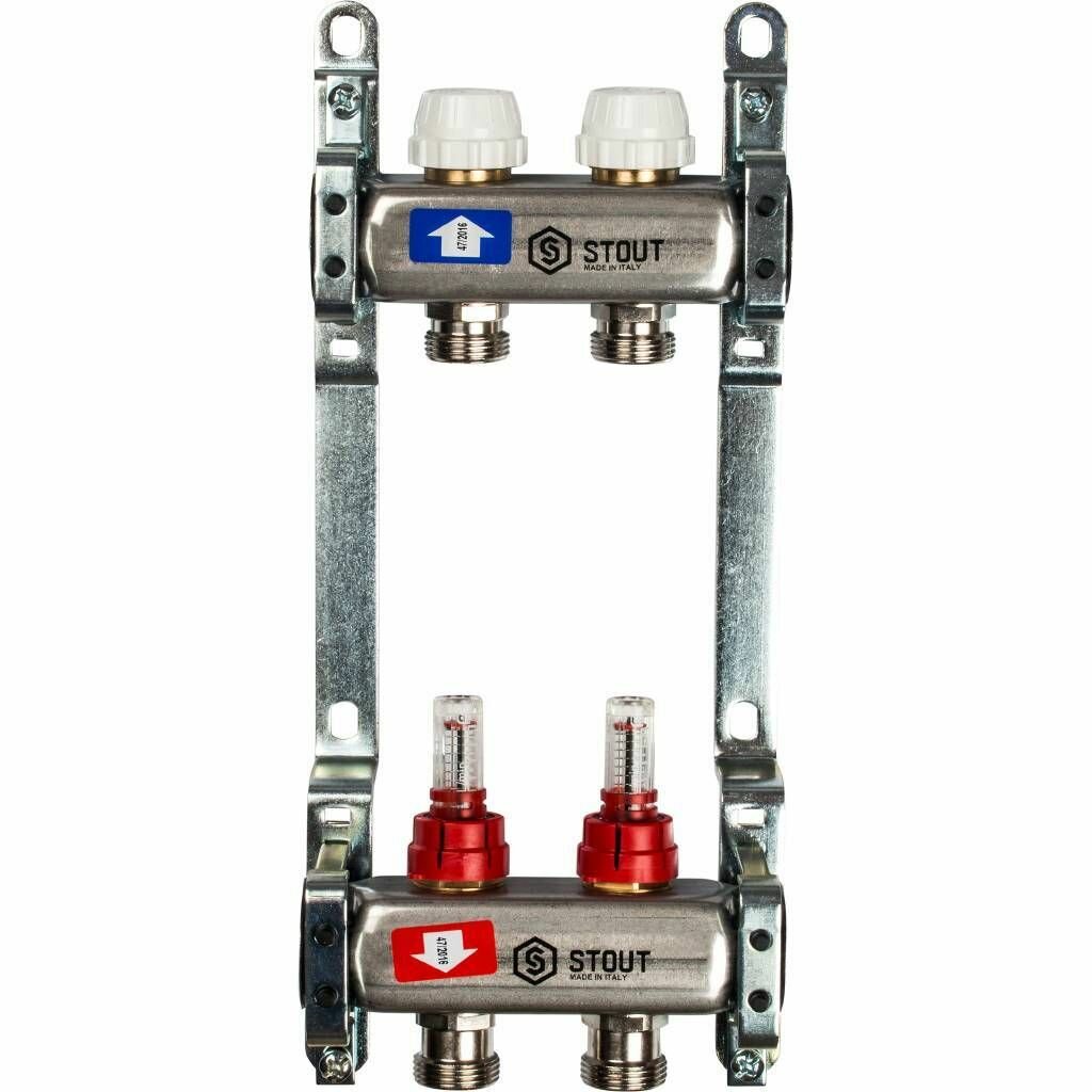 Коллекторная группа STOUT с расходомерами на 2 выхода из нерж. стали