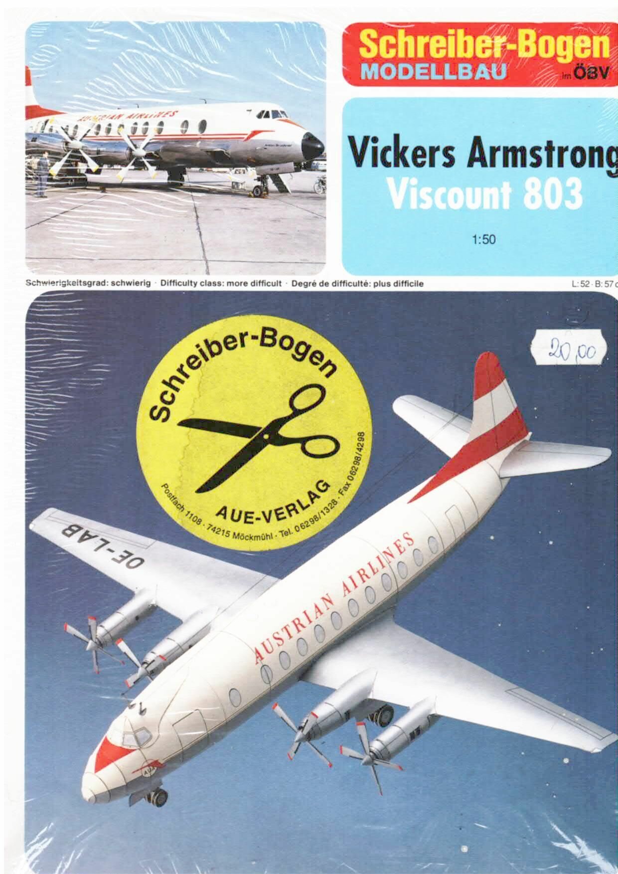 Сборная бумажная модель Самолет Vickers Armstrong Viscount 803 - Schreiber-Bogen (Журнал)