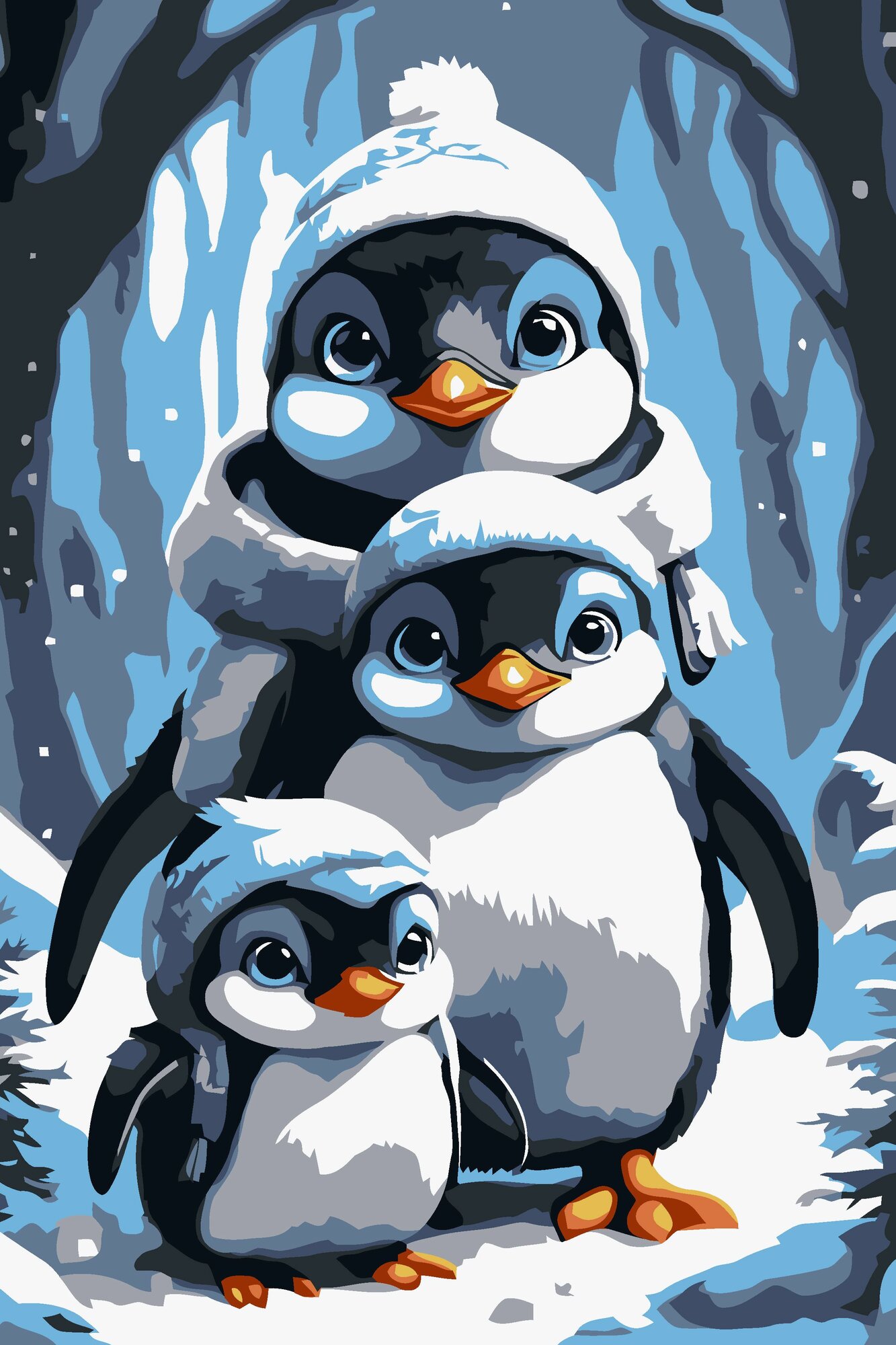 Детская картина по номерам E3397 "Пингвины" 20x30