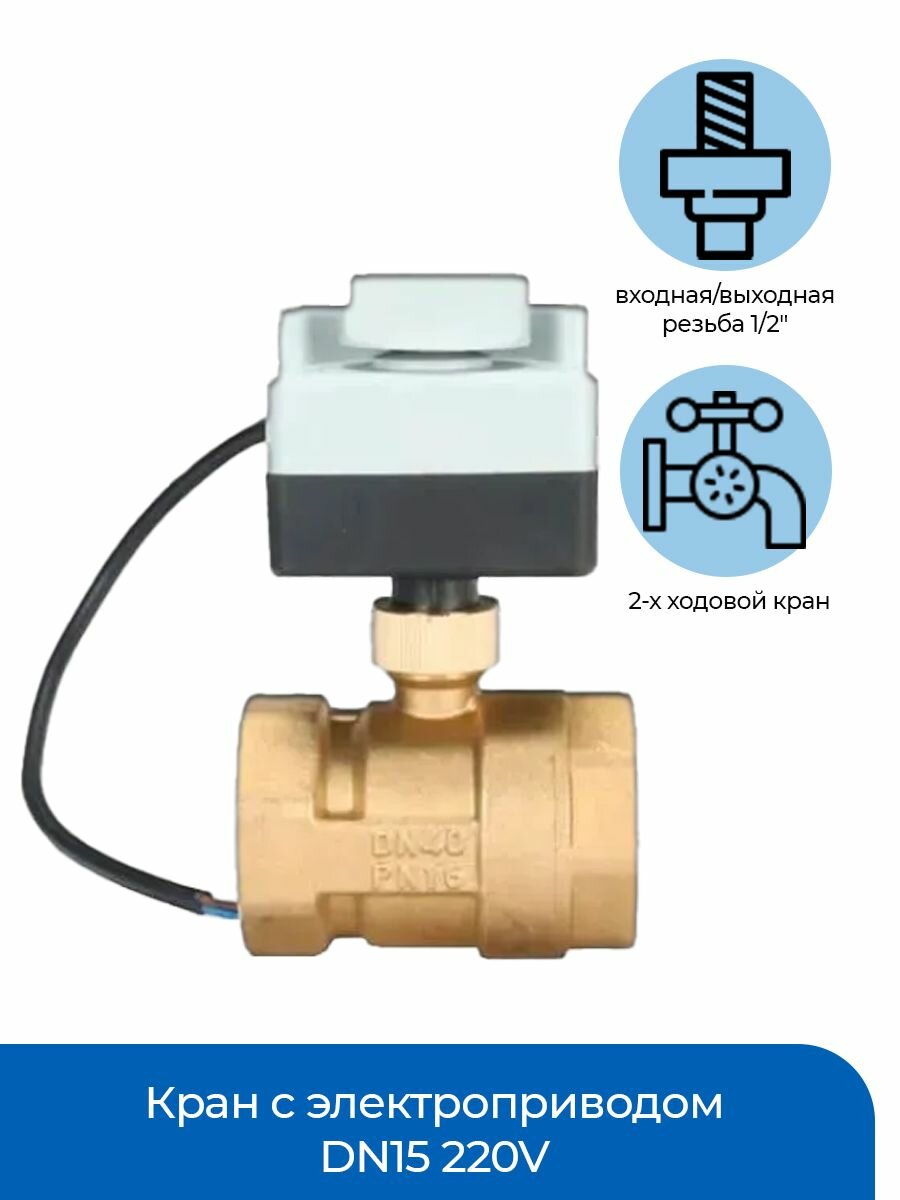 Кран с электроприводом DN15 (1/2") 2-х ходовой 220V