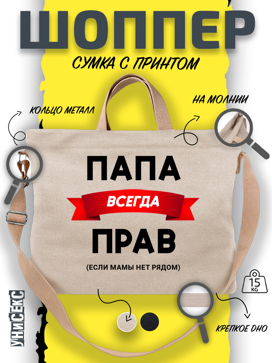 Сумка  шоппер y2k через плечо папа прав