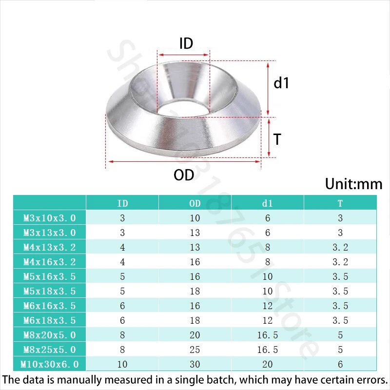 Конические шайбы из нержавеющей стали 304 M3 M4 M5 M6 M8 M10 Quantity 10pcs, Cone, M3x13x3mm