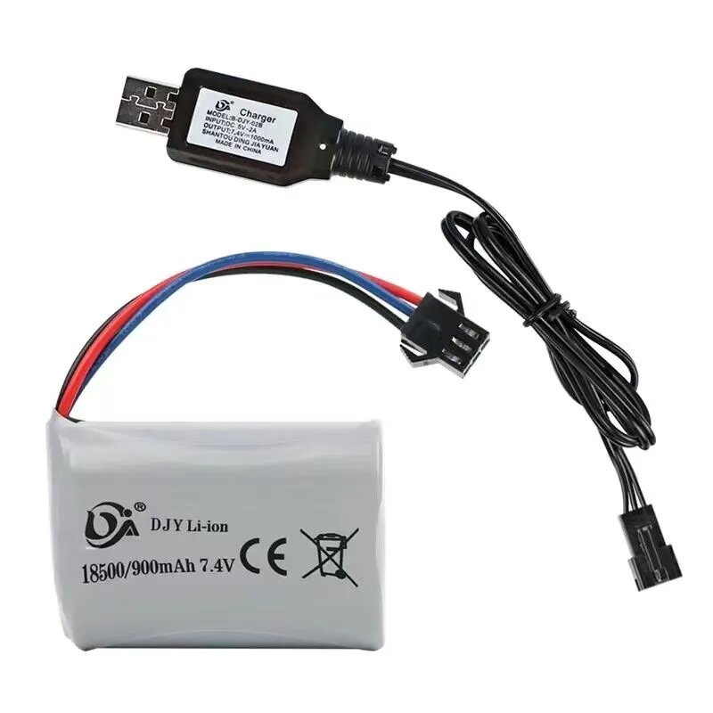 1 шт. li-ion аккумулятор 18500, 7.4V 900mah, разъем SM-3P Реверс+зарядный кабель