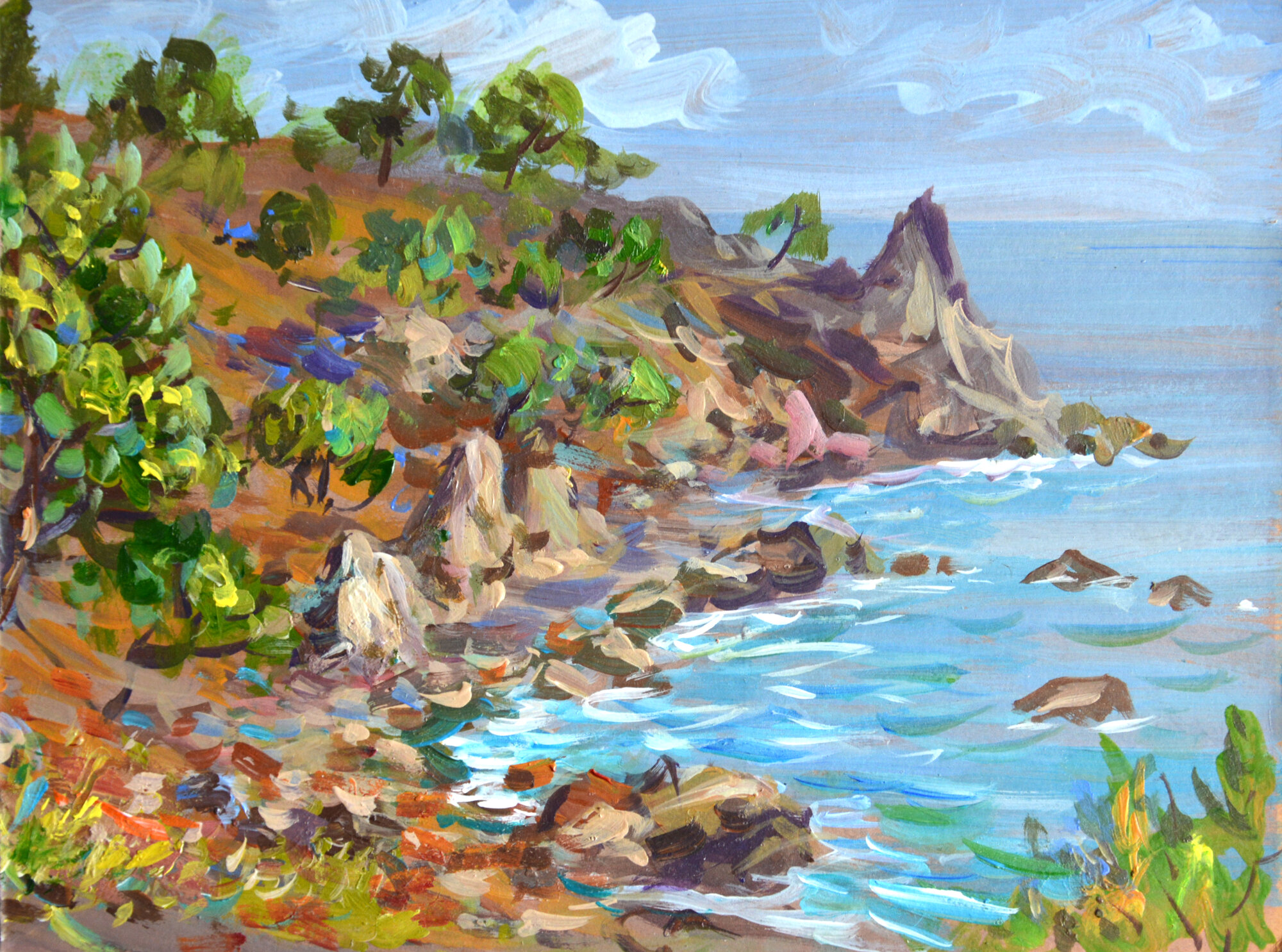 Карт ина "На берегу моря" 14х18 см, картон/масло, ручная работа