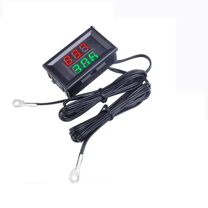 -55-+120C Red Green,2-ch, Цифровой двухканальный термометр с выносными датчиками температуры, питание 4-28В, дисплей красный и зеленый, длина кабелей 1 метр