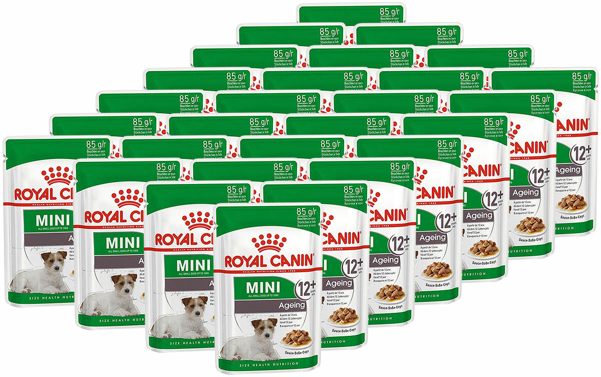 Корм влажный Royal Canin Mini Ageing 12+ для пожилых собак маленьких пород старше 12 лет в соусе, 85 гр х 28 шт