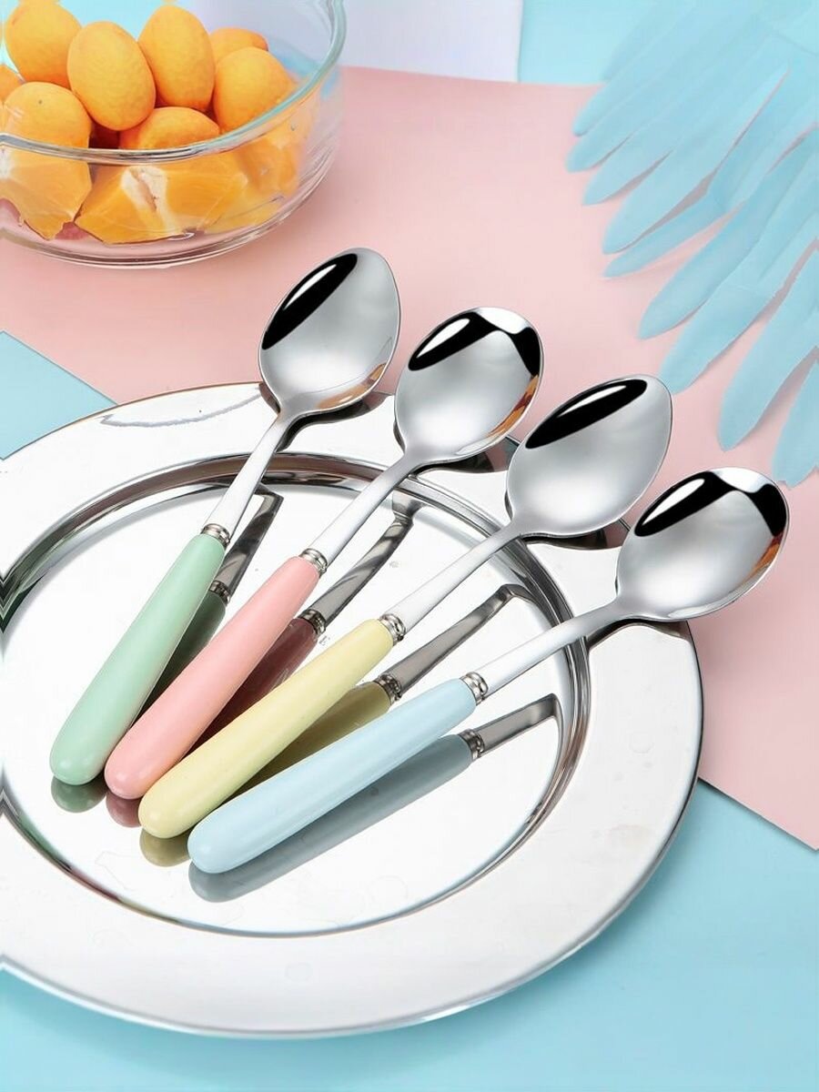 Набор круглых ложек с керамической ручкой Sipairui, 4 шт, разноцветные, для сервировки и ежедневного использования