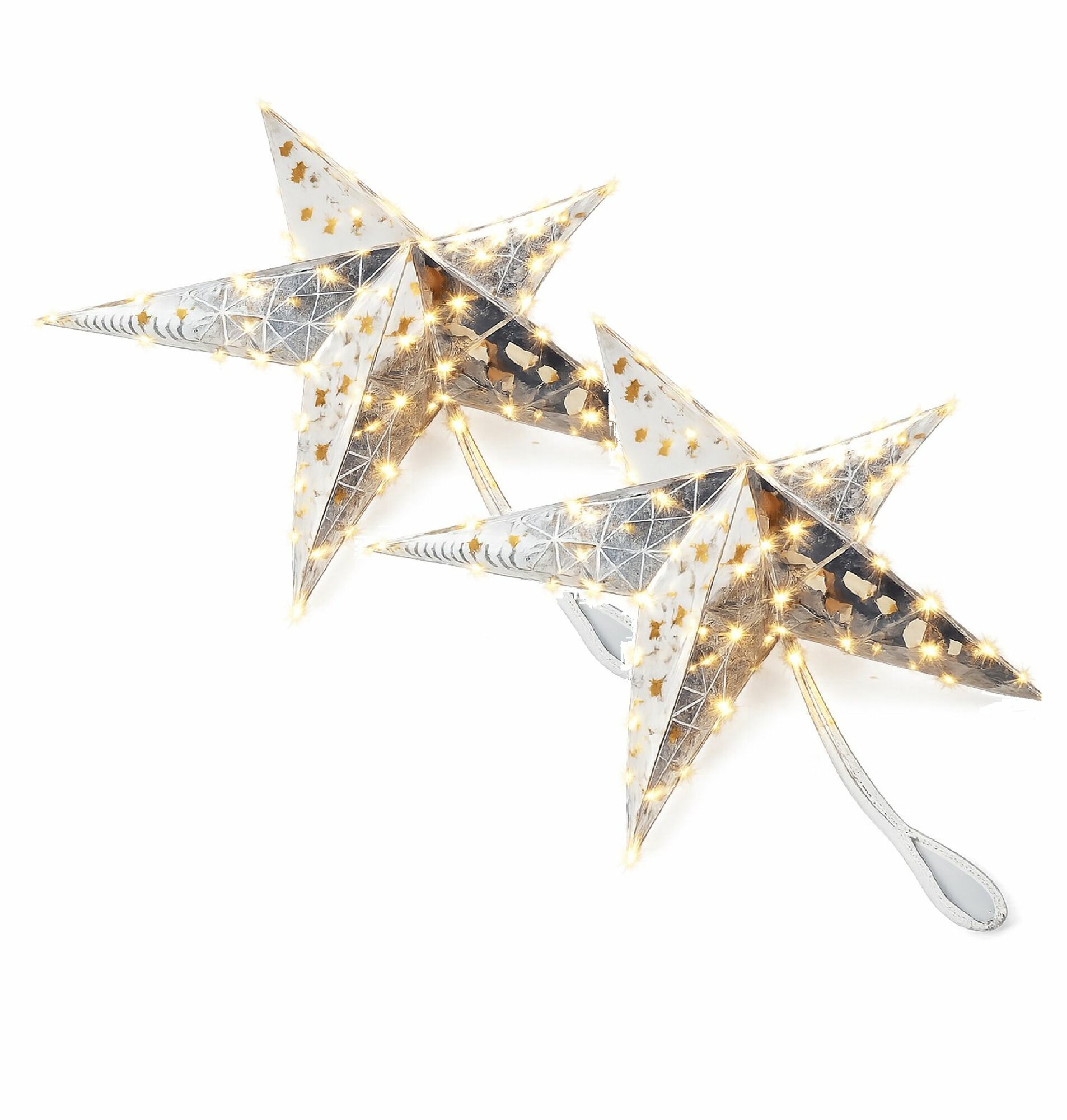 Набор из двух серебряных звезд 30 см с подсветкой