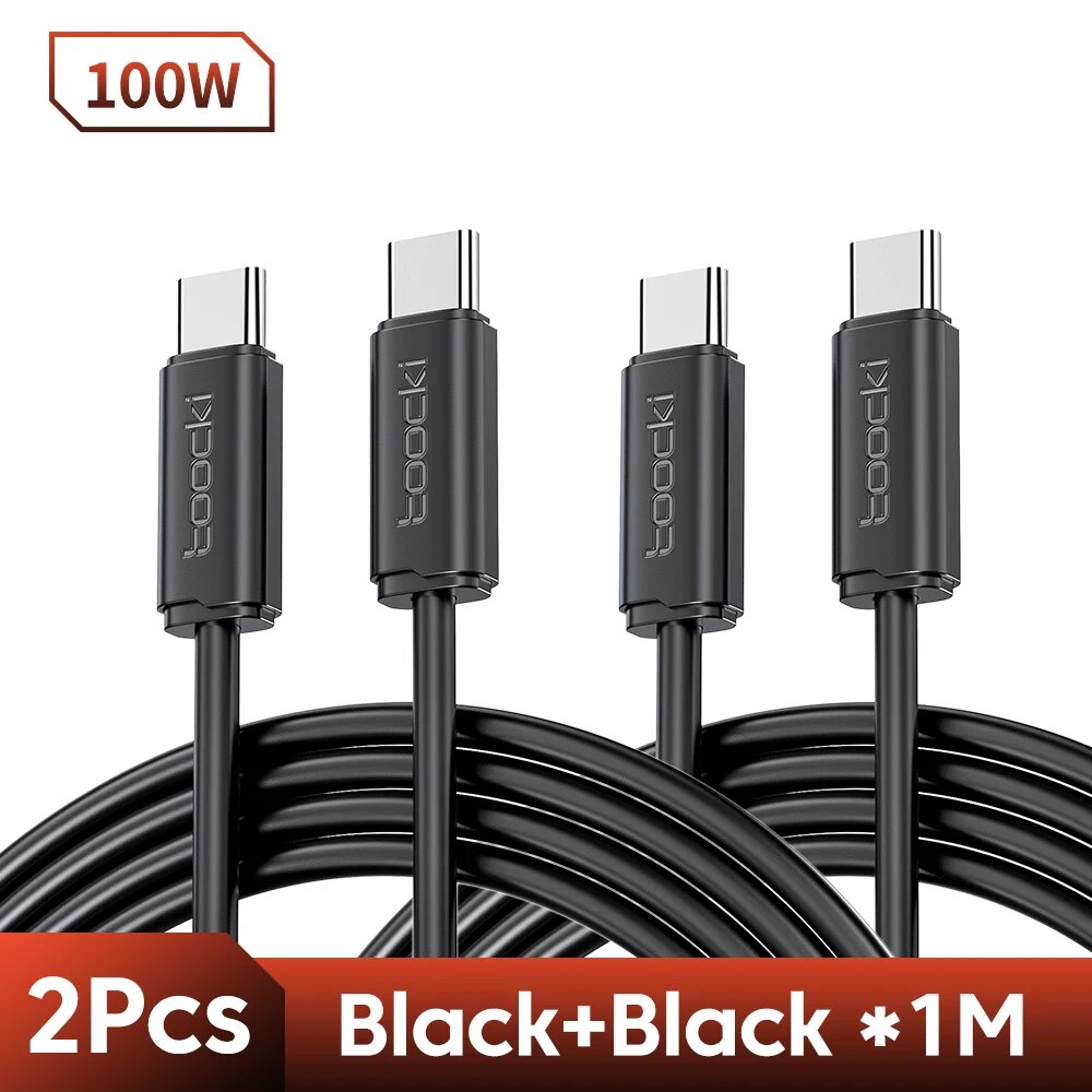 Toocki USB-C - USB-C кабель 100W, 1м, черный (2шт)