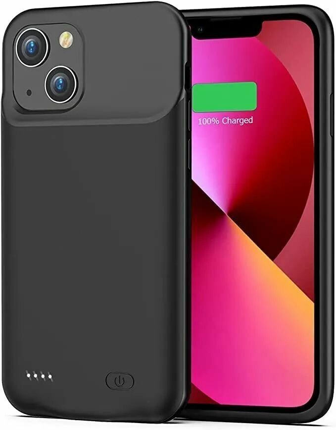 Черный премиум чехол с аккумулятором 6800mAh для Apple iPhone 13