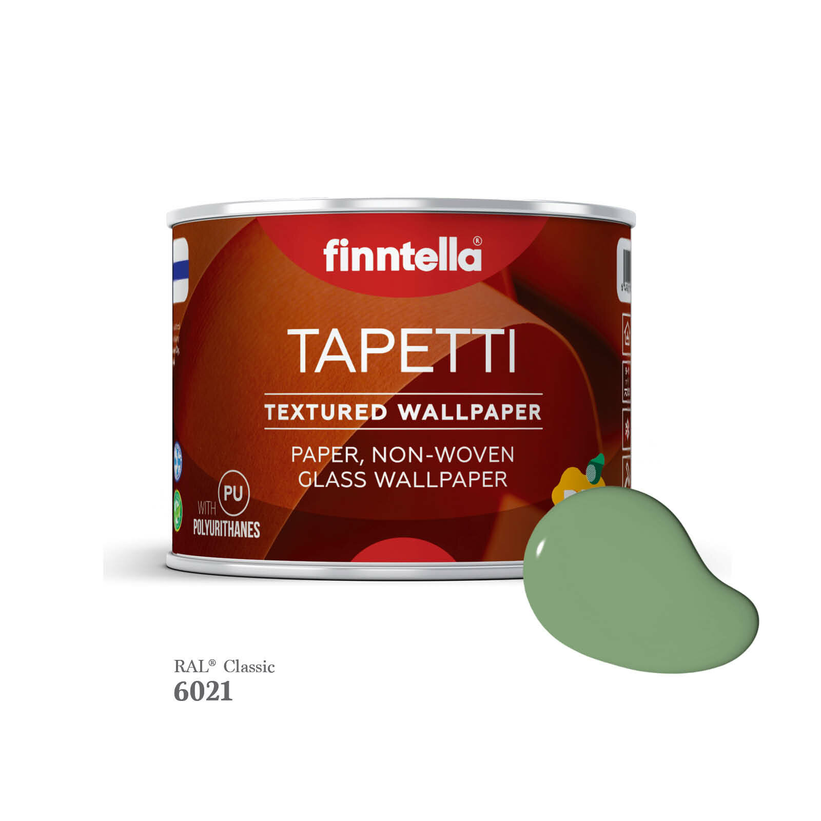Шелковисто-матовая краска для обоев под окраску TAPETTI SILKKI Matta FINNTELLA, Цвет RAL 6021 Бледно-зеленый (Pale green), 0,45л
