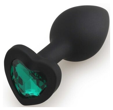 39801 Play Secrets Silicone Butt Plug Heart Shape Small, черный/темно-зеленый. Малая анальная пробка с кристаллом в форме сердца