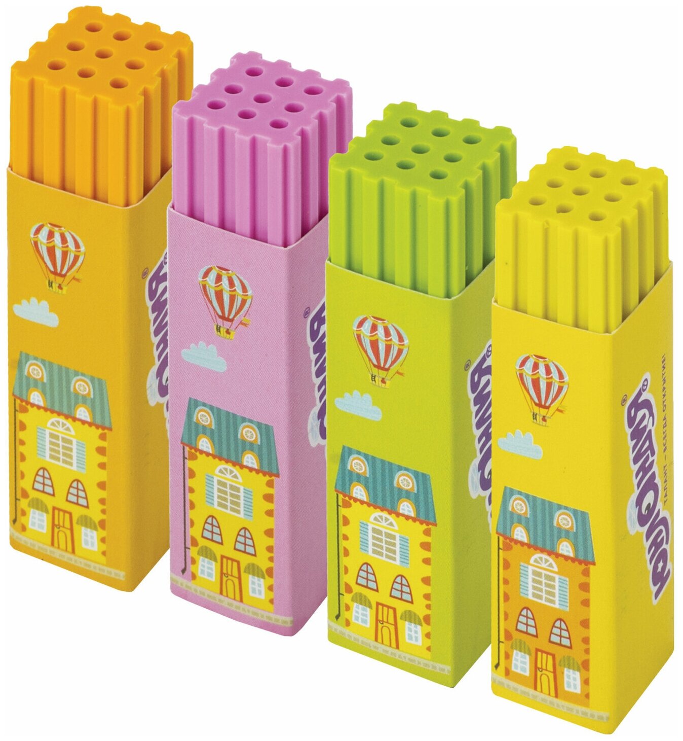 Ластик юнландия "Башенки", 64х15х15 мм, цвет ассорти, картонный держатель, 228719 (цена только за 1 шт.)