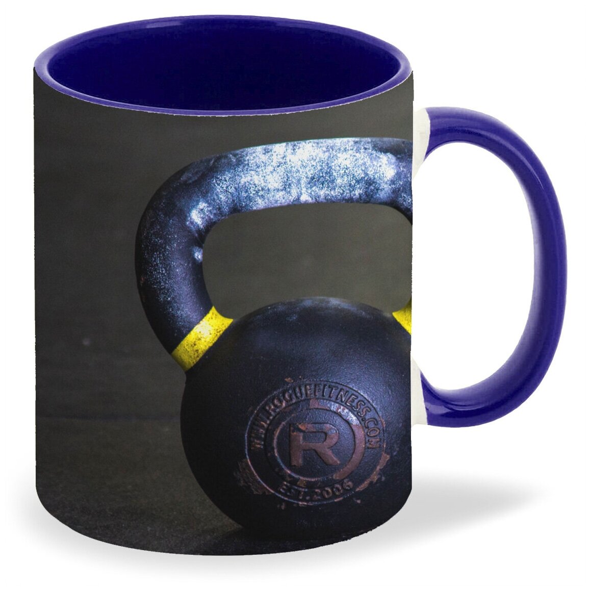 Кружка синий CoolPodarok Гиря Тренажерный зал Серый фон