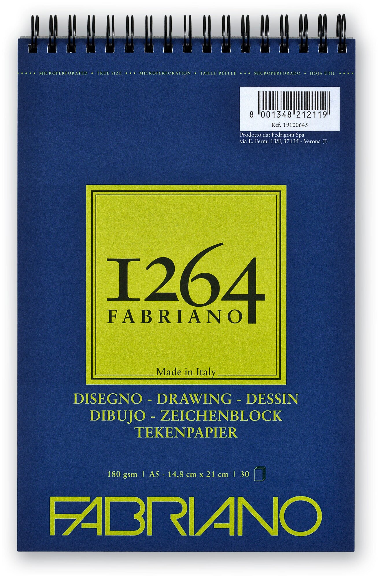 Альбом для графики Fabriano 1264 DRAWING 180г/м. кв 14,8х21 30 листов спираль по короткой стороне