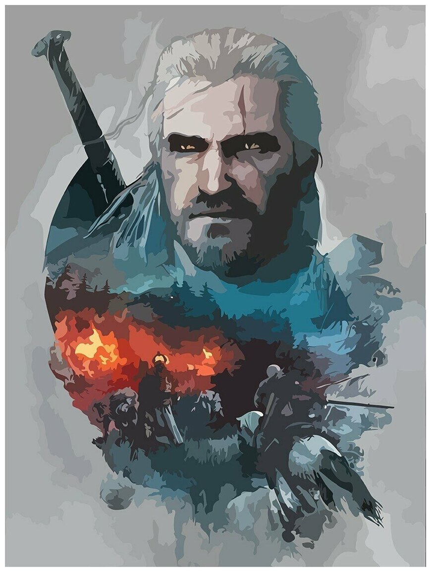 Картина по номерам на холсте игра Ведьмак Геральт - 6734 В 30x40