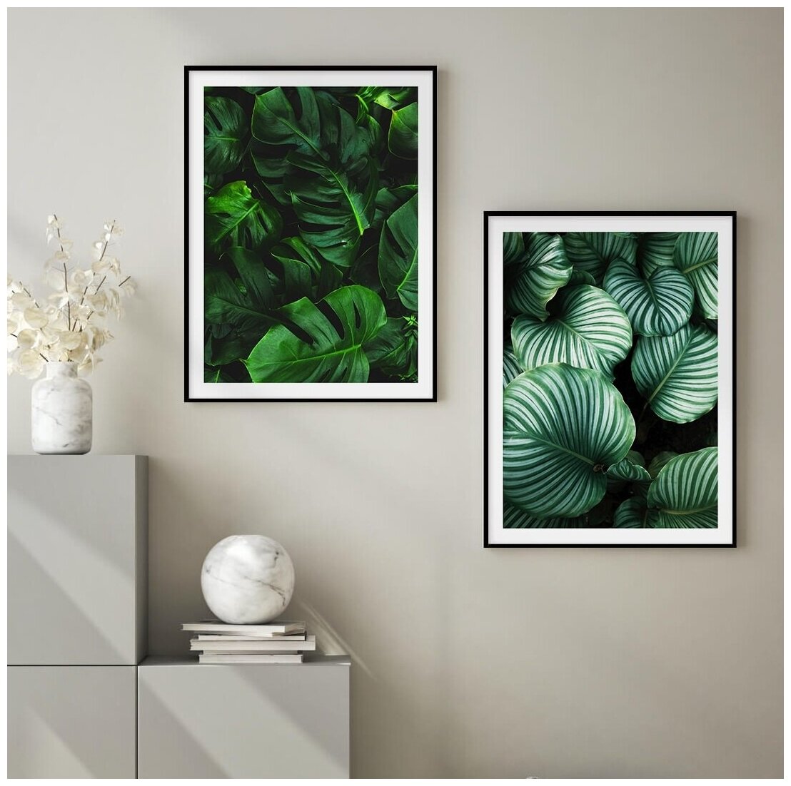 Постер 2 шт 50x70 без рамки "Тропики листья" набор картин для интерьера