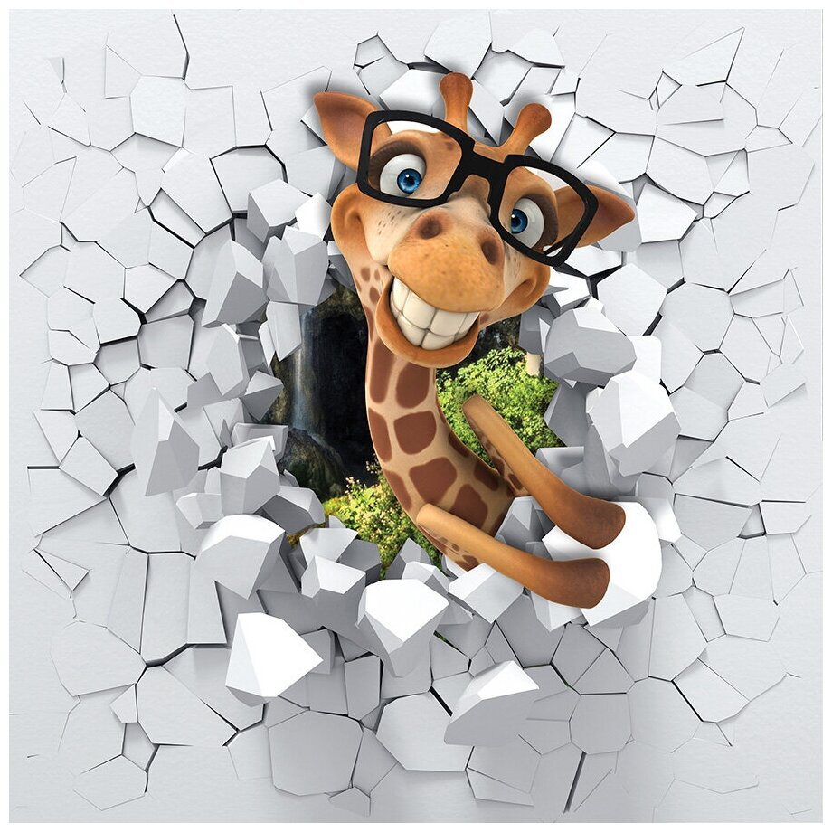 Фотообои Уютная стена "3D Улыбка жирафа" 270х270 см Виниловые Бесшовные (единым полотном)