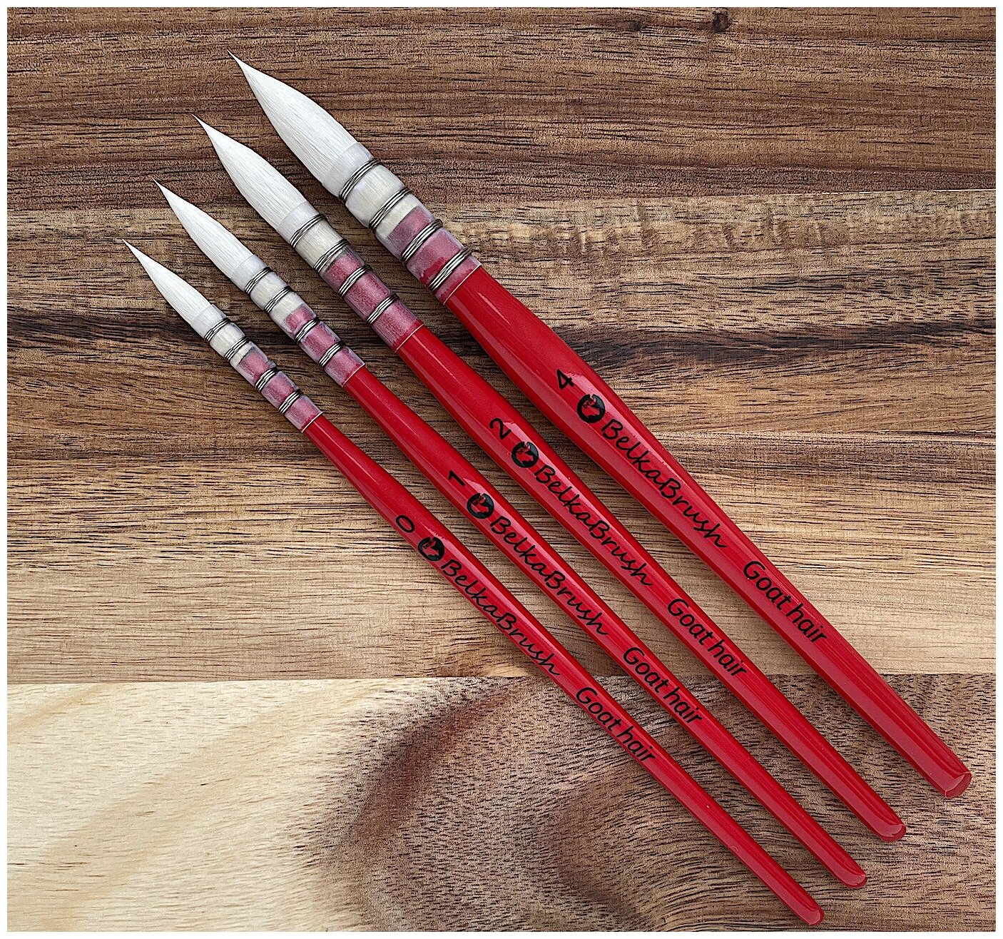 Кисть для акварели профессиональная BelkaBrush, коза микс, круглая, сет 0, 1, 2, 4