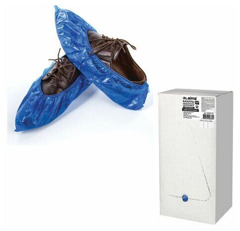 Бахилы комплект 600 шт. (300 пар), сверхпрочные, двойная резинка, 40х14 см, 100 мкм, 10 г, LAIMA, 630719