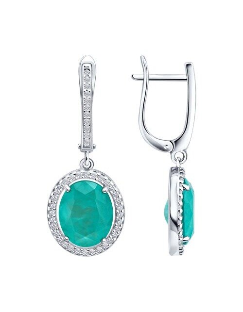 Серьги серебро, 925 проба, родирование, стекло, фианит, кварц