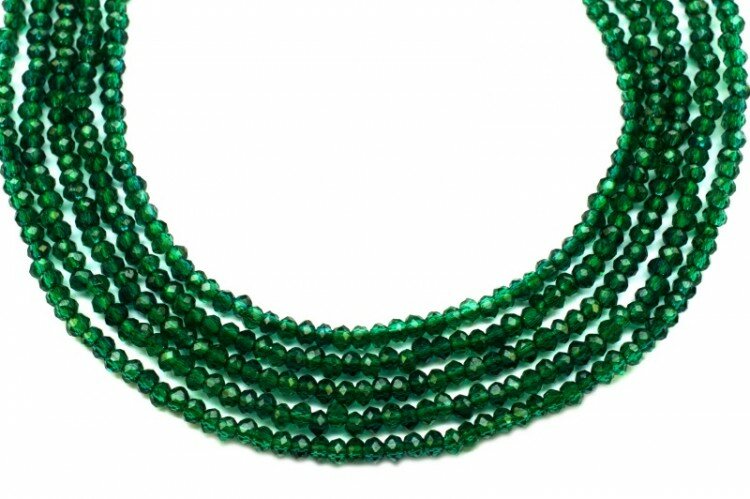 Бусина стеклянная Рондель 2,5х2мм, цвет изумрудный, прозрачная, 501-049, 1 нить (около 160шт, около 30см))