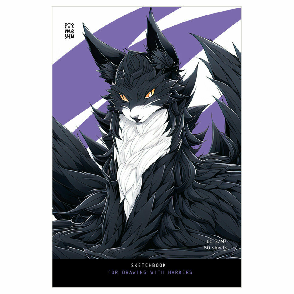 Скетчбук для рисования маркерами 50л. А5 на склейке MESHU "Anime cat", 90г/м2, soft touch, 358386