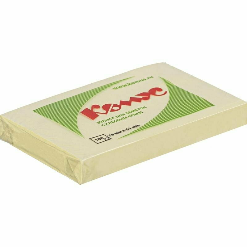 Стикеры комус с клеев. краем 76х51 желтый 100л, 154928