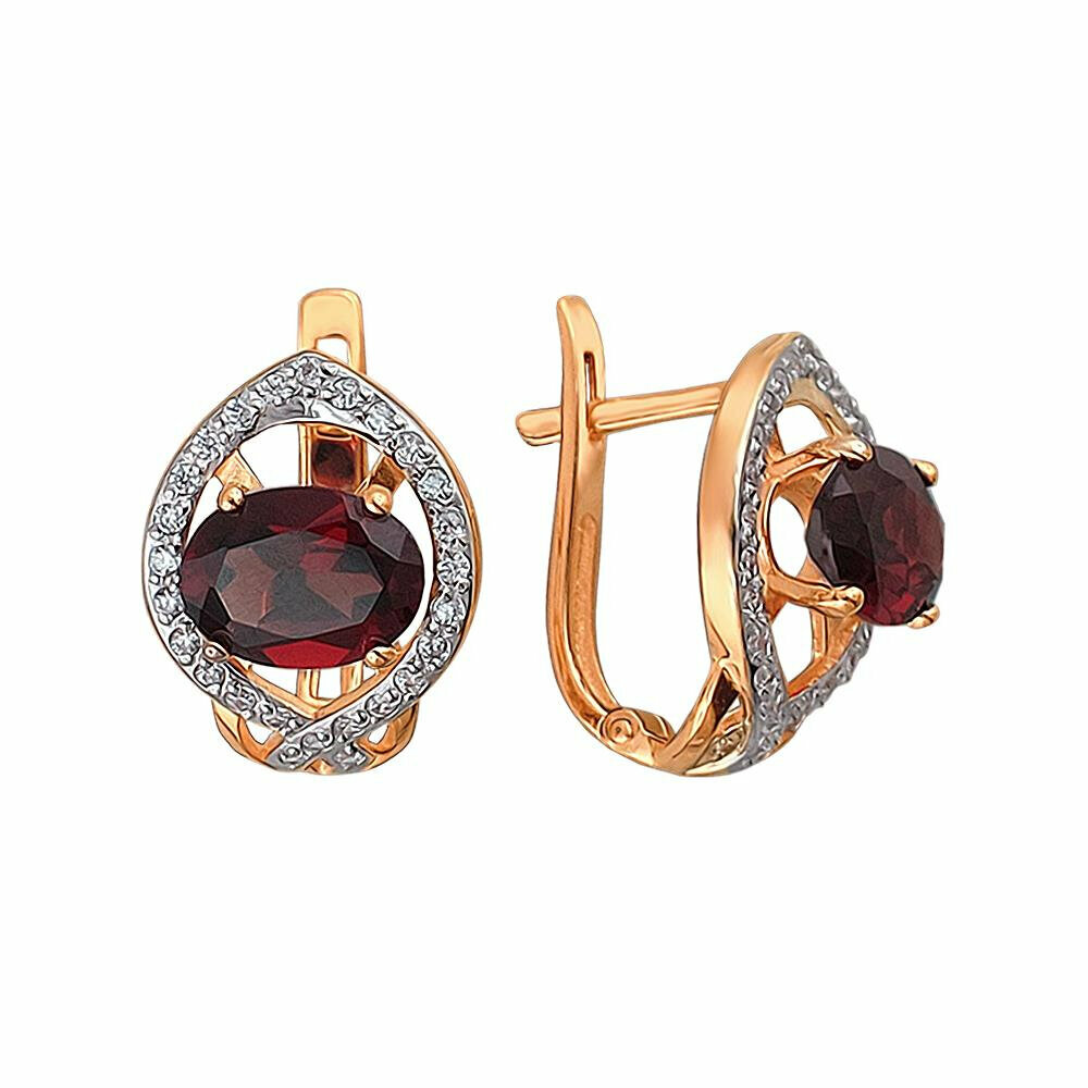 Серьги, серебро, 925 проба, золочение, фианит, гранат