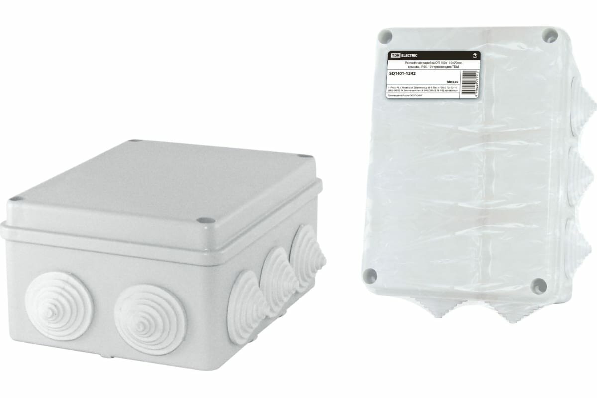 TDM SQ1401-1242 Распаечная коробка с крышкой 150x110x70 мм, IP55, 10 гермоводов