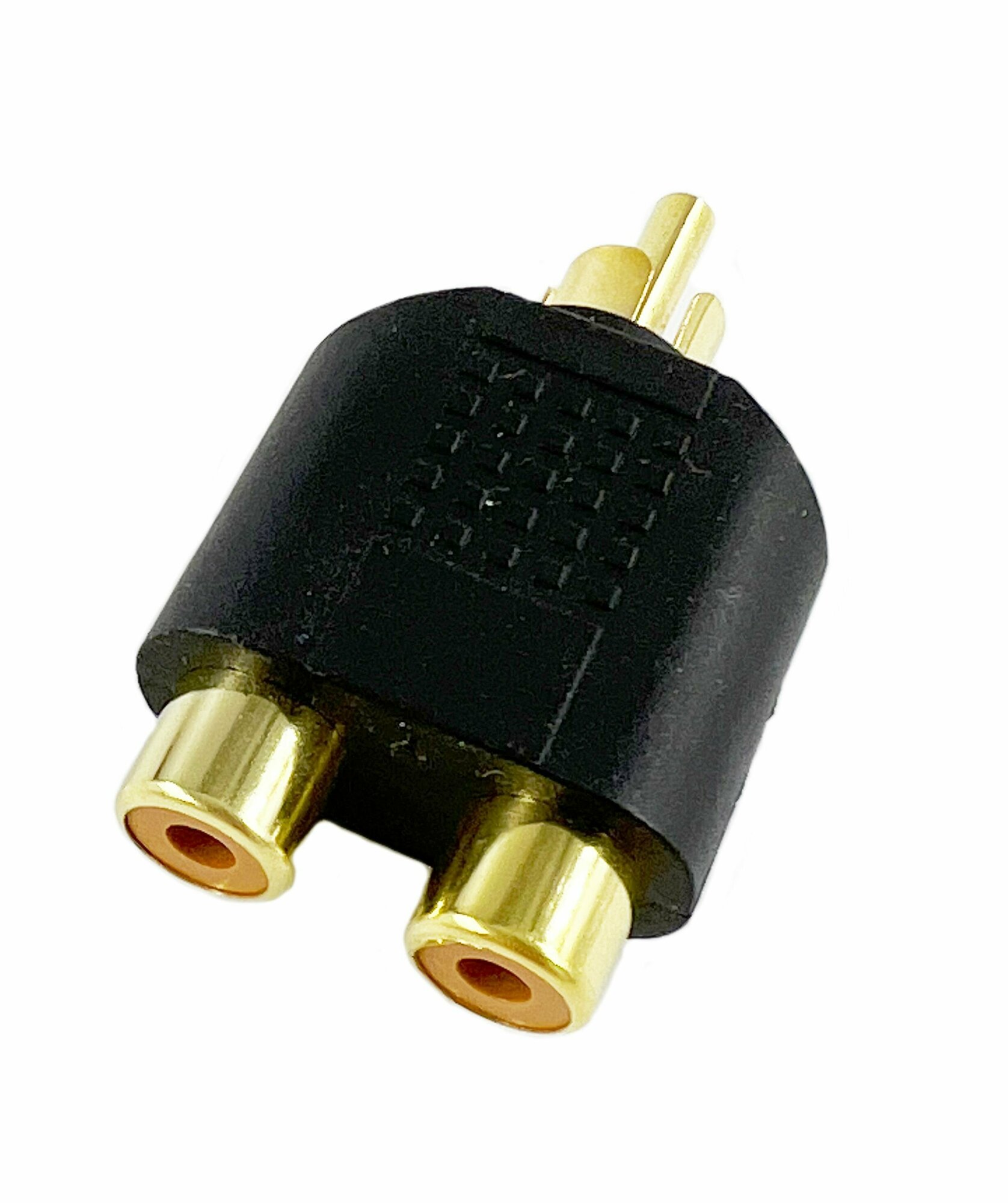 Переход RCA штекер - 2 x RCA гнездо пластик позолоченный( 1 штука)