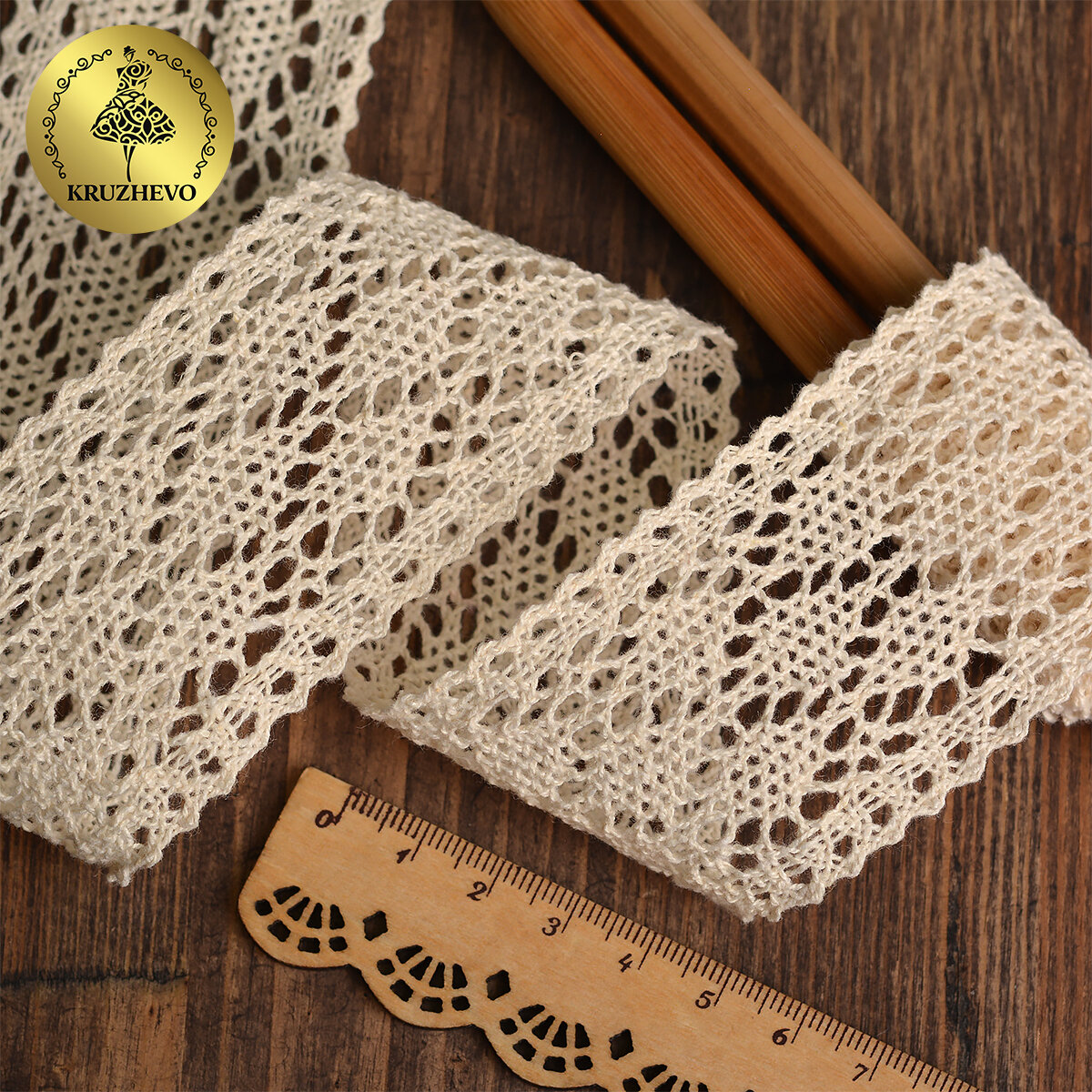 Кружево вязаное KRUZHEVO 40мм TBY.6211 хлопок цв.01 натуральный уп.25м
