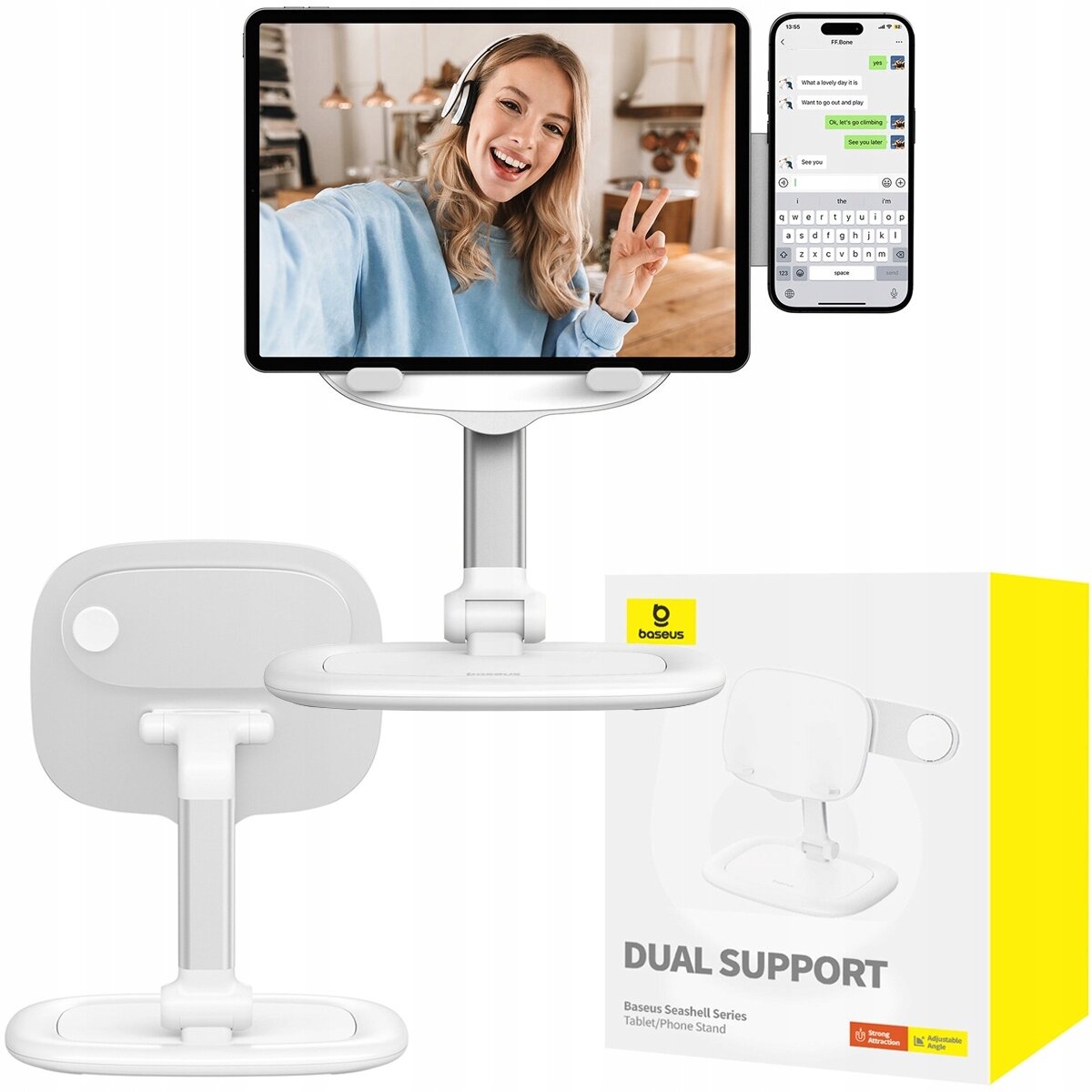 Подставка для Планшета + Магнитный держатель для смартфона, Baseus Seashell Dual Support, Белый