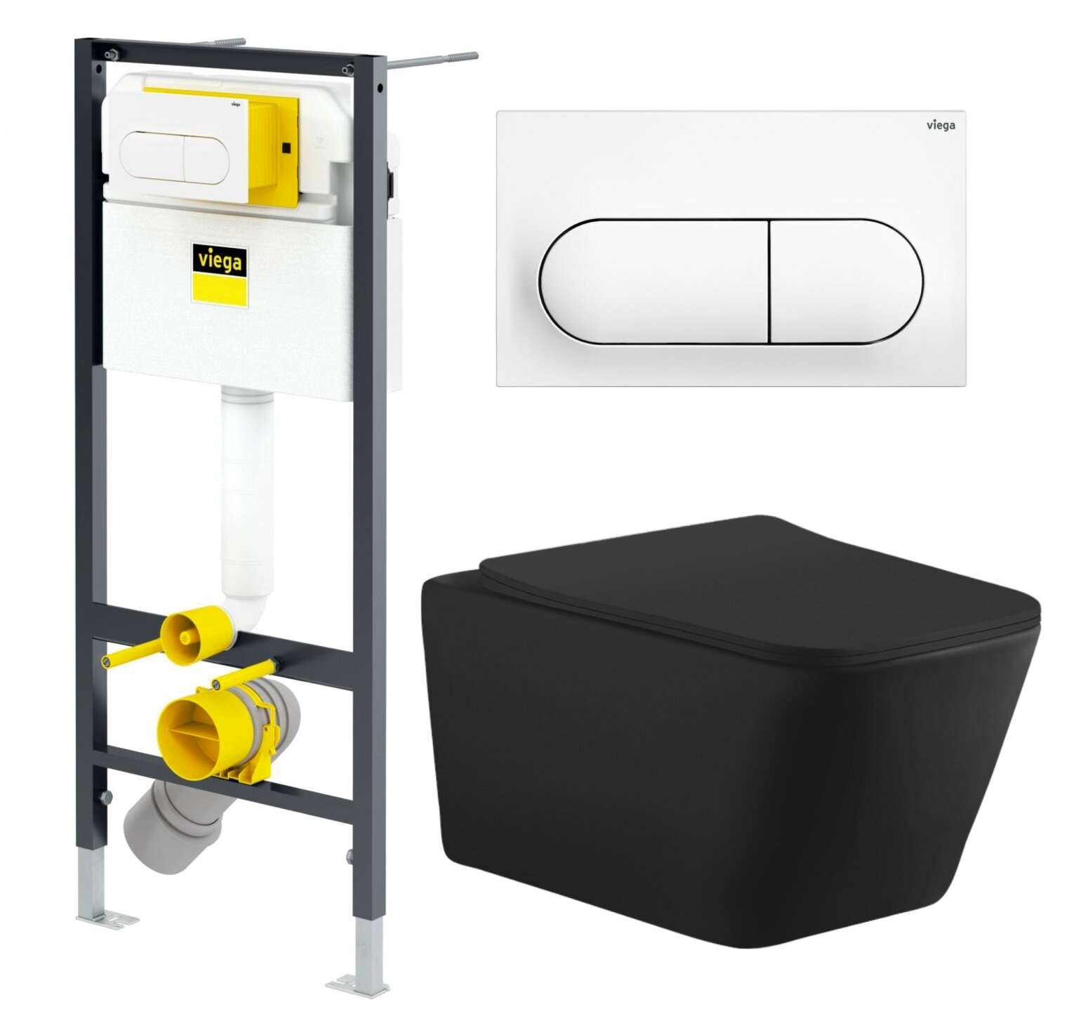 Комплект 3 в 1 инсталляция Viega Prevista 8524.11 + Унитаз подвесной Aquanet Tavr-W BW 287011 + кнопка белая