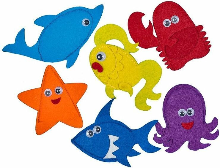 Кукольный пальчиковый театр Smile Decor "Морские обитатели" из фетра, детский сюжетно-ролевой набор из 6 фигурок