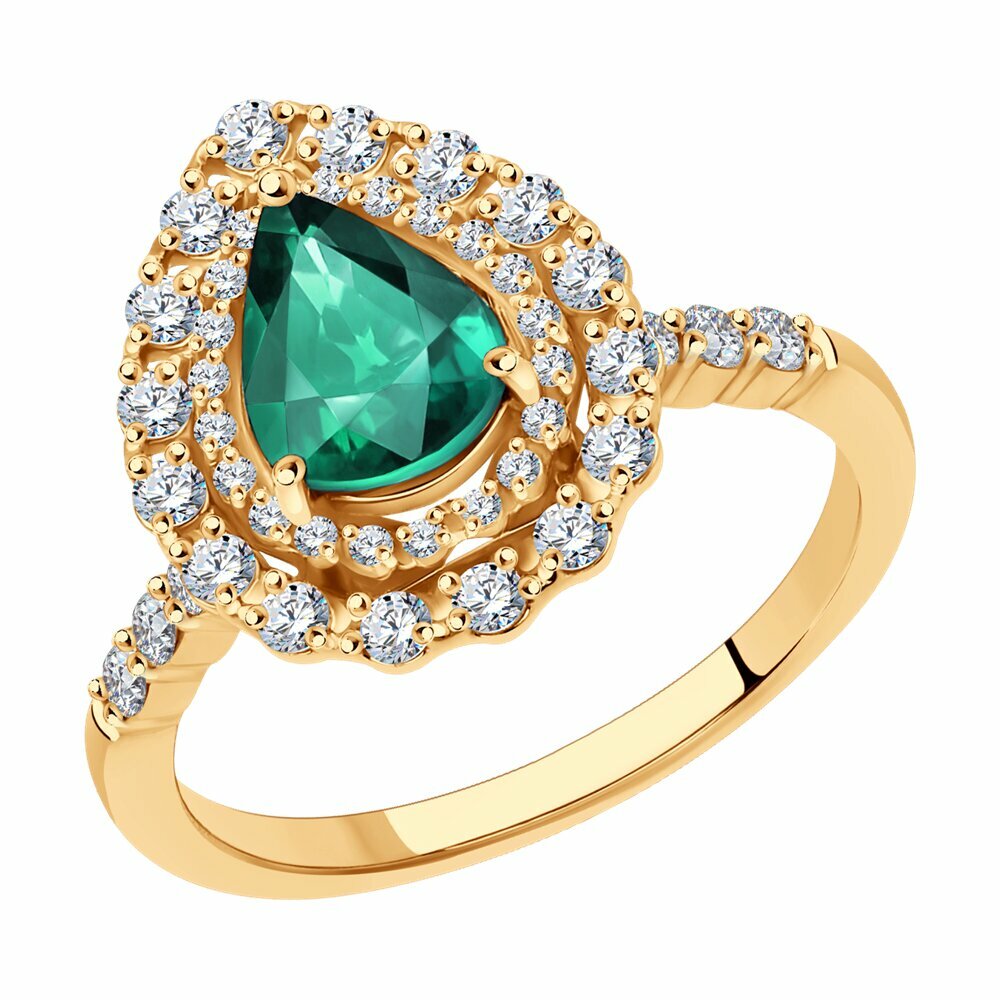 Кольцо, красное золото, 585 проба, бриллиант, изумруд