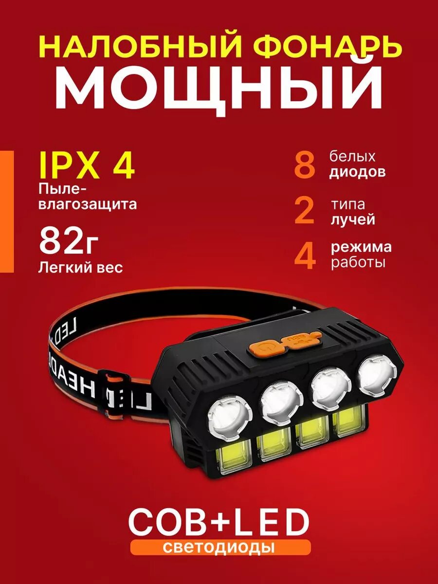 Фонарик налобный светодиодный