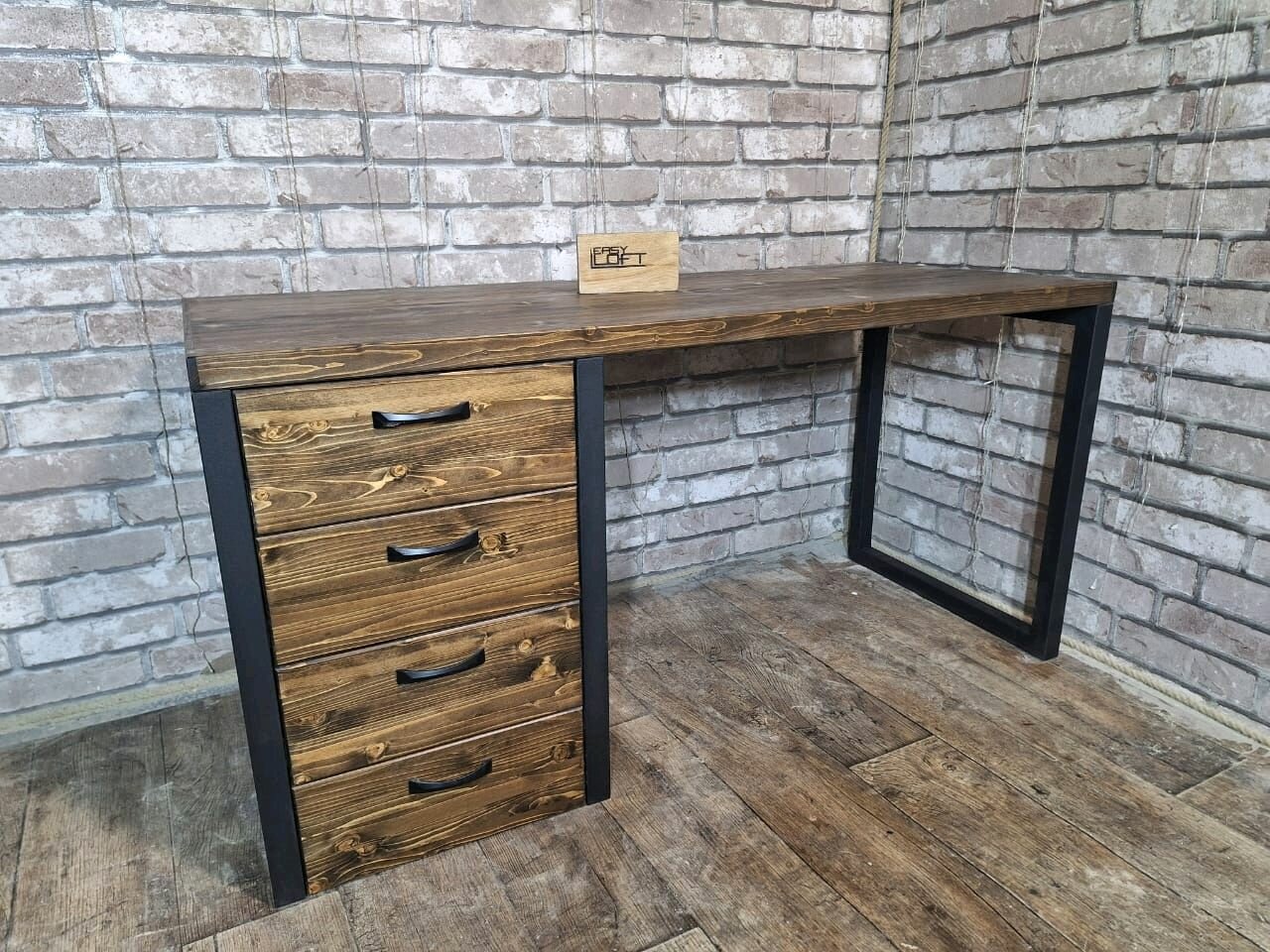 Стол Easy Loft, письменный с ящиками, массив дерева/металл, 150х65х75см, коричневый