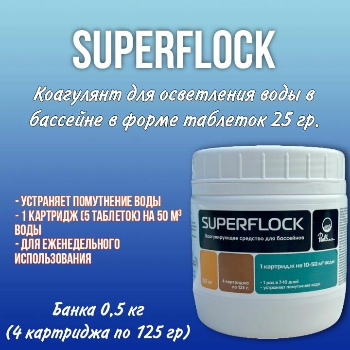 Коагулянт для бассейна (картриджи 125 гр, 4 шт) SUPERFLOCK Poolline