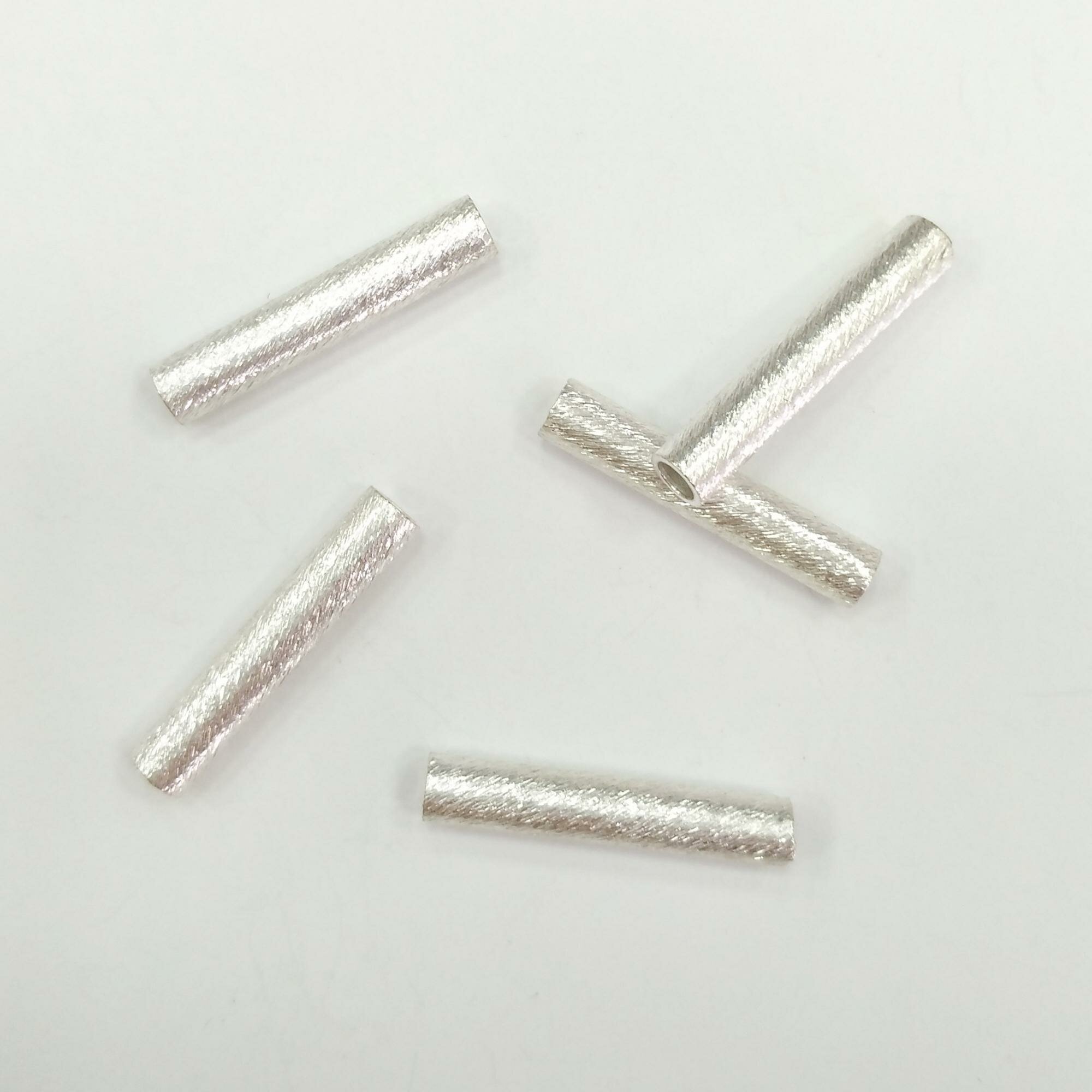 Бусина металлическая 20.5х4мм, Индия, трубочка, текстурированная, базовый материал - латунь, посеребренная, 10 шт.