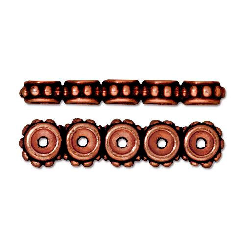 Разделитель 27х7мм, TierraCast, шестеренки, на пять отверстий, базовый материал - оловянный сплав, медные, 1 шт.