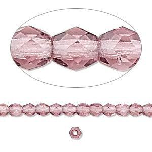 Бусины стеклянные, 4мм, Preciosa, граненые, аметистовые, 50 шт, низка