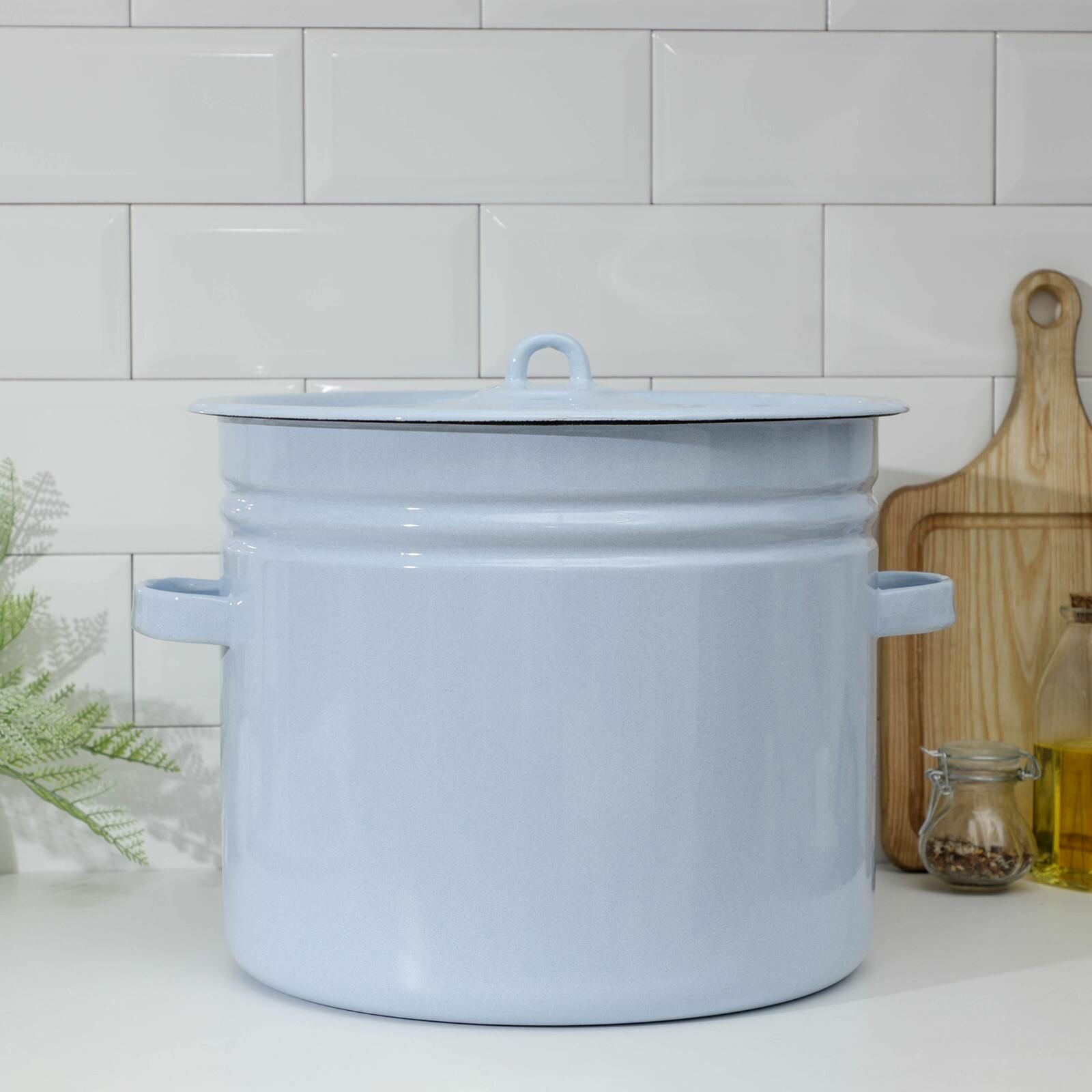 Бак для продуктов эмалированный, 20 л, цвет серо-голубой, кастрюля с крышкой, бак эмаль