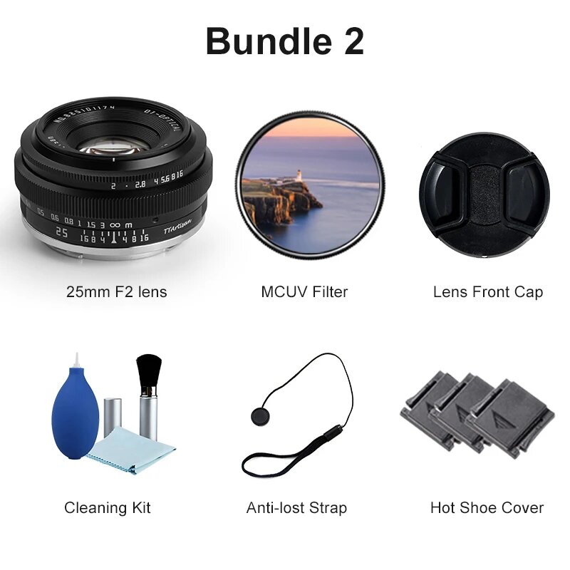 TTArtisan 25mm F2 Объектив для Sony E, Fuji, Nikon, Canon Фудзи ХФ, Bundle 2