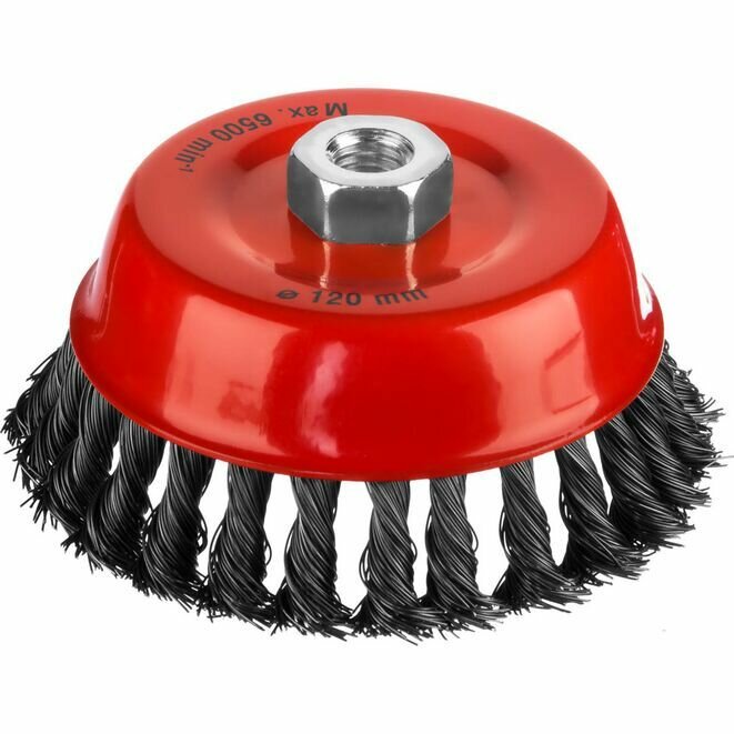 Щетка-крацовка чашечная для УШМ, MIRAX 120 мм, жгутированная стальная проволока 0.5 мм