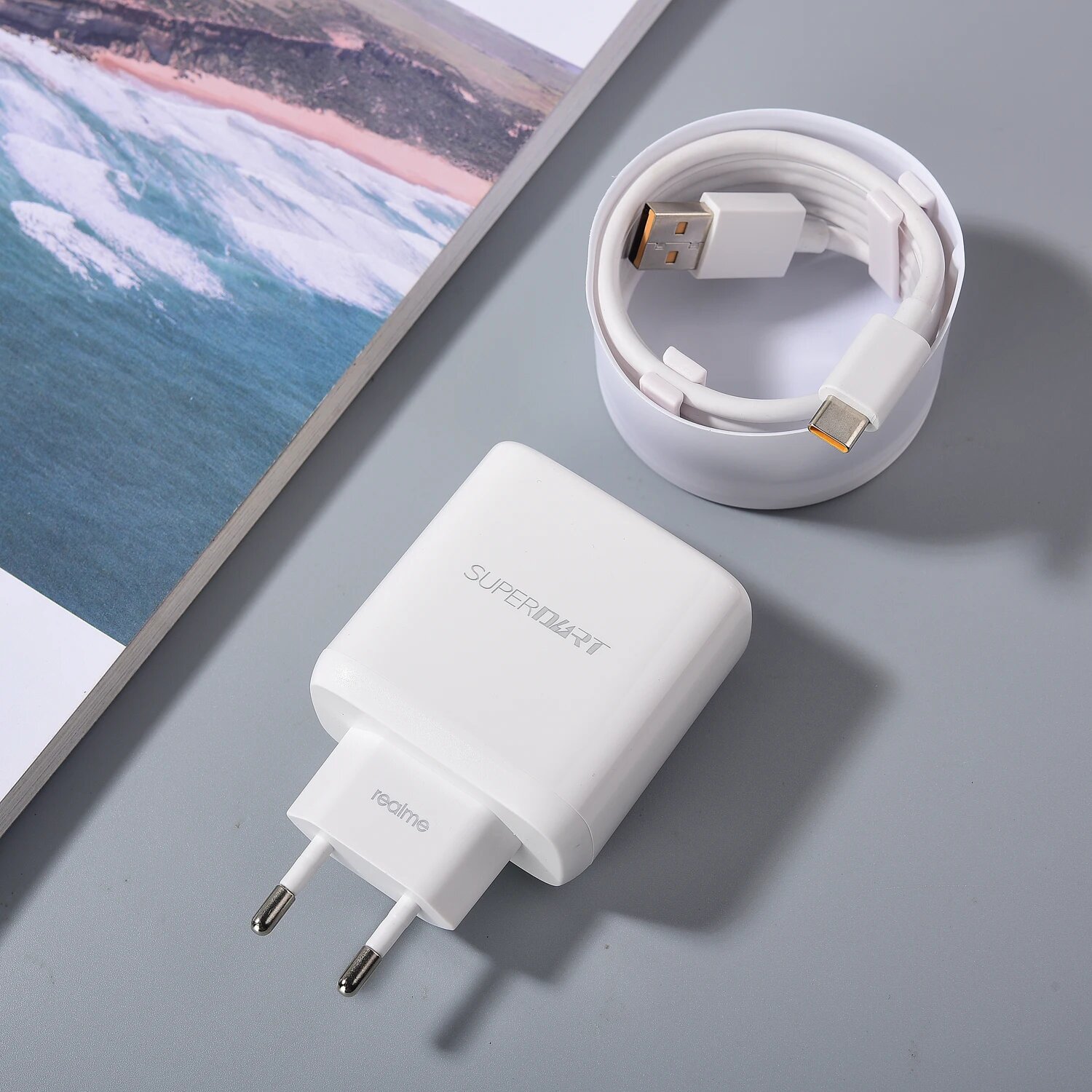 Оригинальное зарядное устройство Realme 65 Вт USB SuperDart, быстрое зарядное EU Add Cable