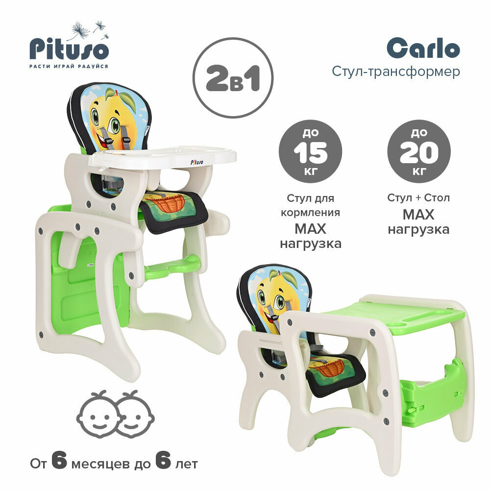 Детский стульчик для кормления Pituso Carlo Lemon, трансформер, с регулировкой столешницы и спинки, зеленый