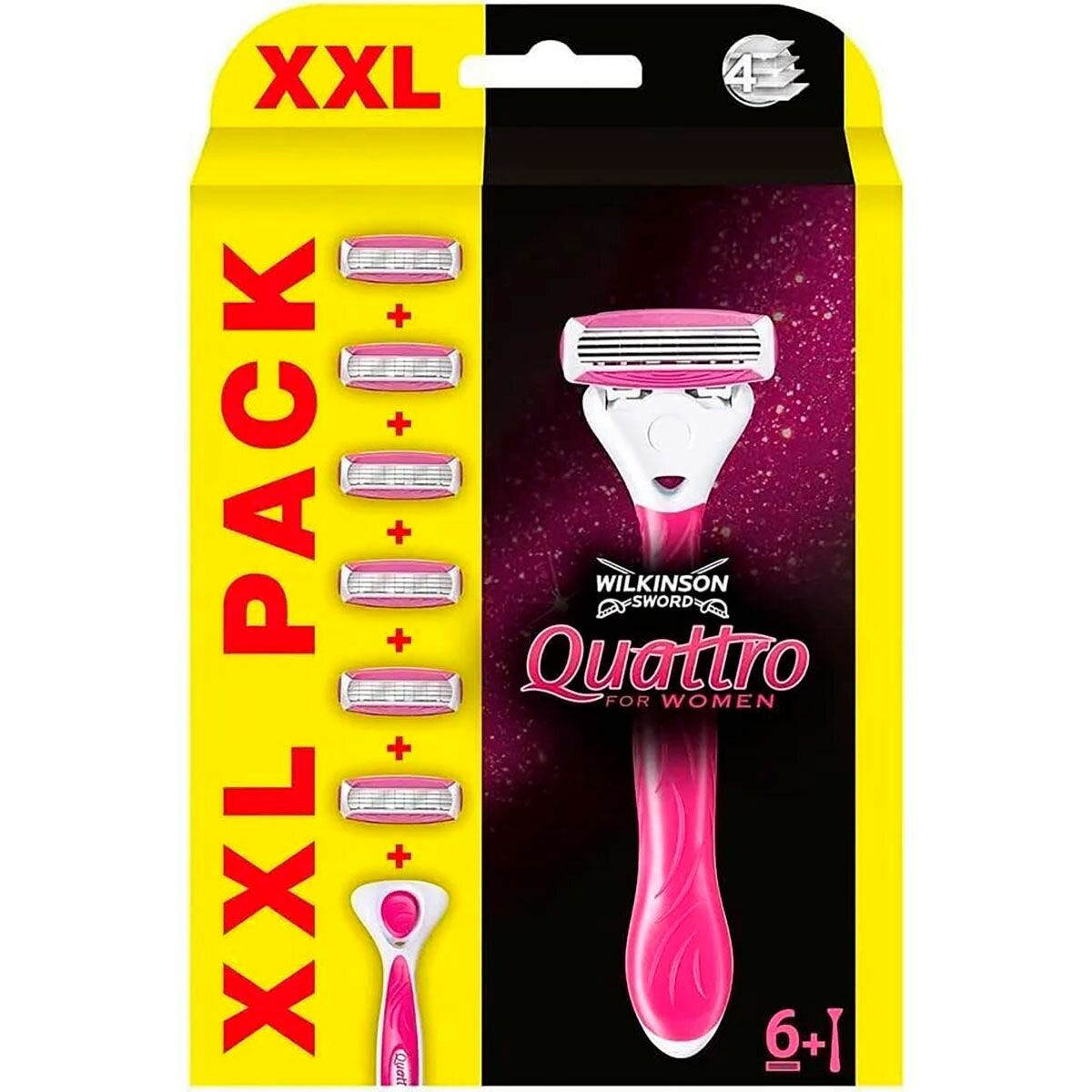 Wilkinson Sword Бритва Schick QUATTRO for Women (1 станок, 6 кассет), женская, 4 лезвия, плав. головка, увл. полоска, прорезиненная ручка