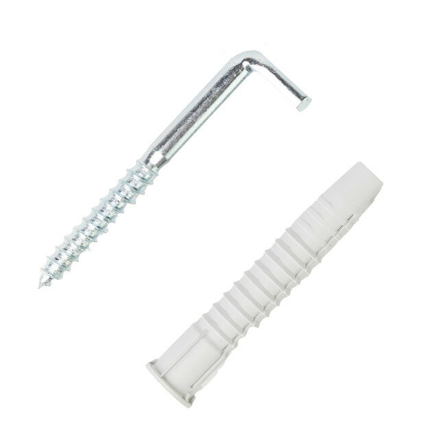 Шуруп-крюк L-образный 6,0х65мм прямой шлиц с дюбелем, комплект 2 шт для крепления в стене