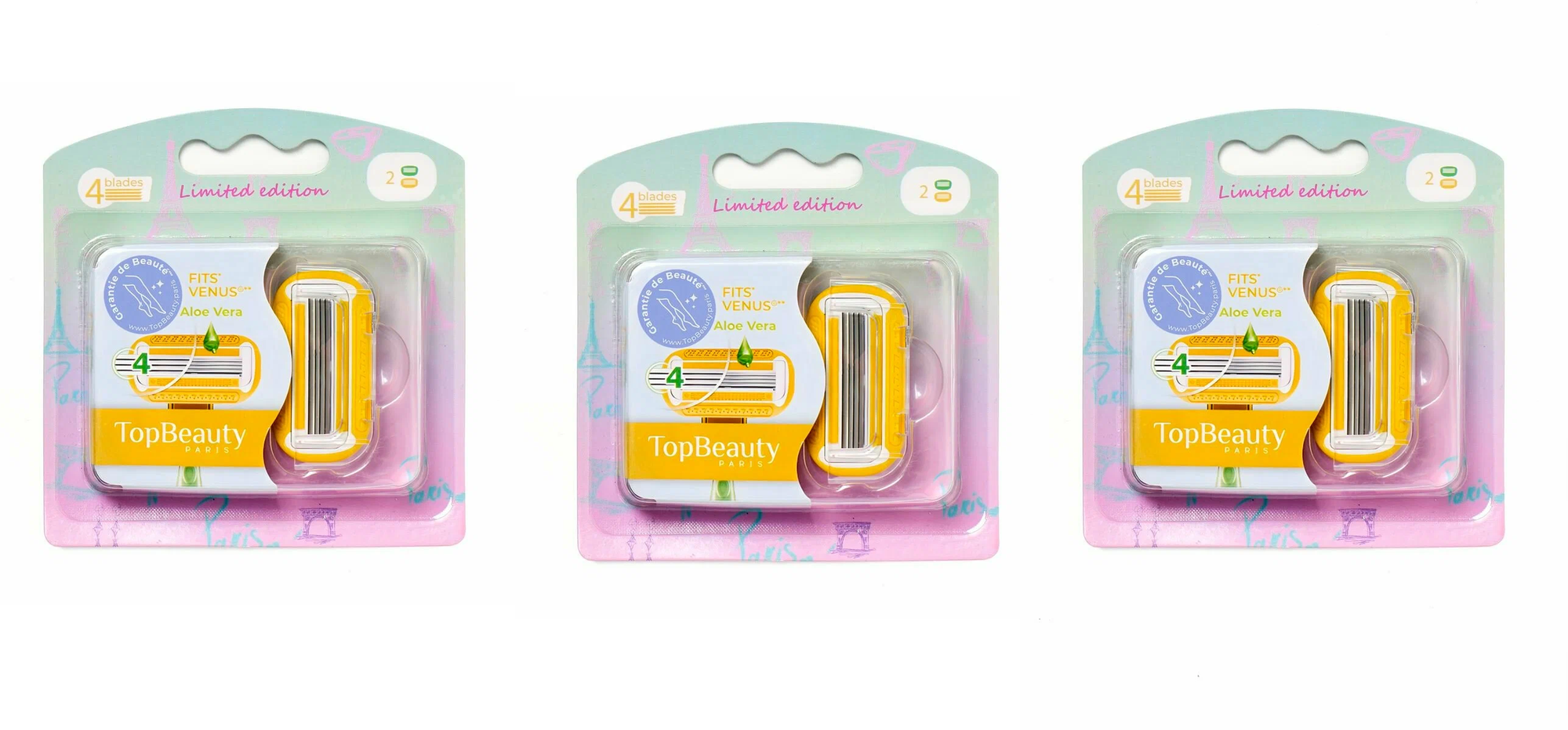 Cменные кассеты женские TopBeauty Paris, 4 лезвия, совместимы с Venus, 2шт, 3 уп